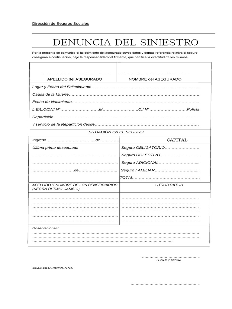 30 - DENUNCIA Del Siniestro - Dirección de Seguros Sociales | PDF