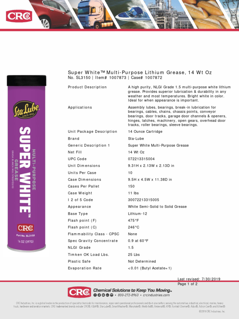 Sta-Lube Super White Grease PDS | PDF | Bearing (Mechanical)