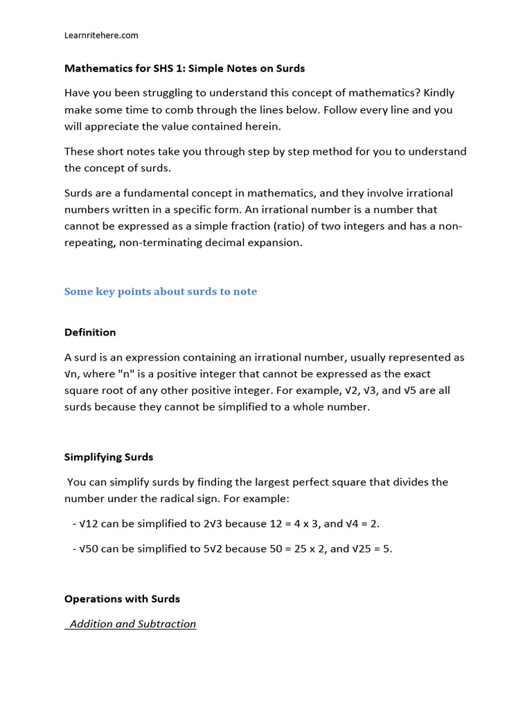 surds notes | PDF