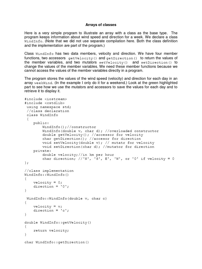 Arrays of Classes | PDF | Computer Science | C++ Arrays of Classes | PDF | Computer Science | C++
