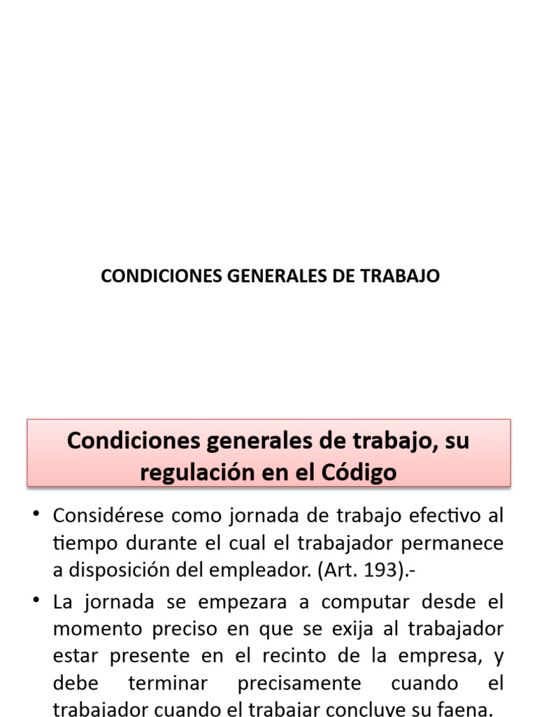 Condiciones Generales de Trabajo y Jornadas | PDF | Salario | Tiempo de ...