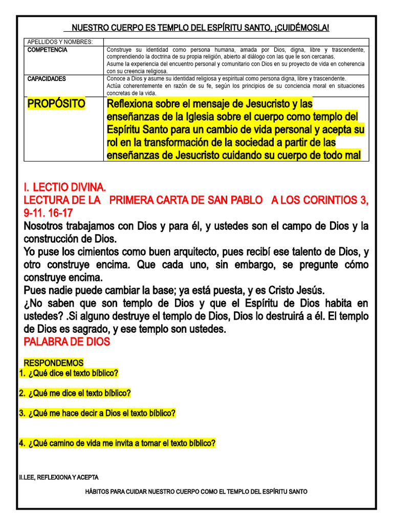 Nuestro Cuerpo Es Templo Del Espíritu Santo | PDF | Dios | templo