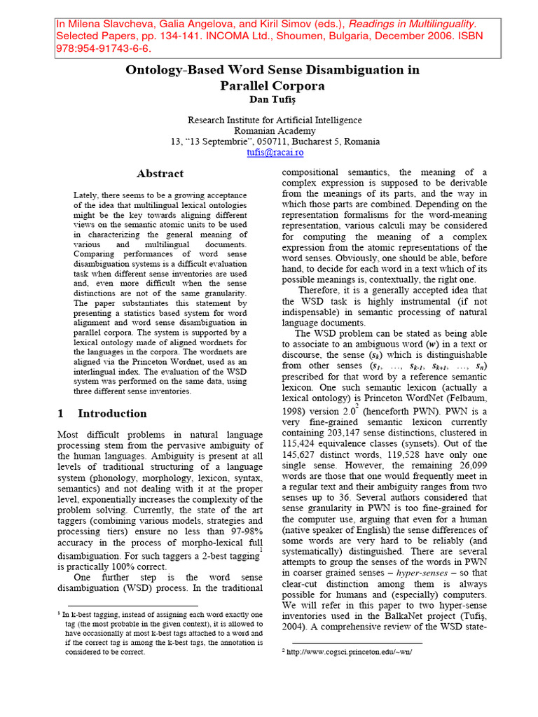 Ontology Based Word Sense Disambiguation | PDF | Semantics | Lexicon
