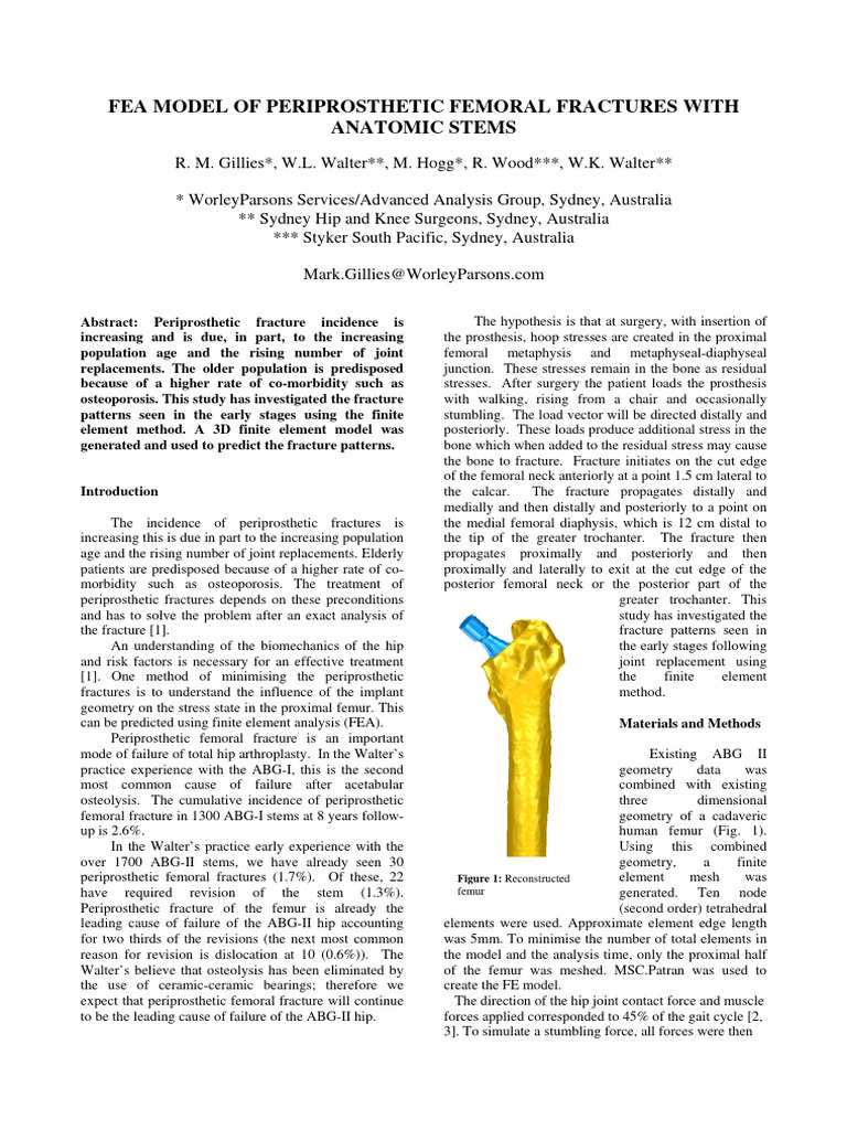 FEA Analysis of Periprosthetic Femoral Fractures | PDF | Hip | Fracture