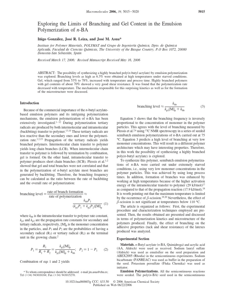 Exploring the Limits of Branching and Gel Content in the Emulsion (2006 ...
