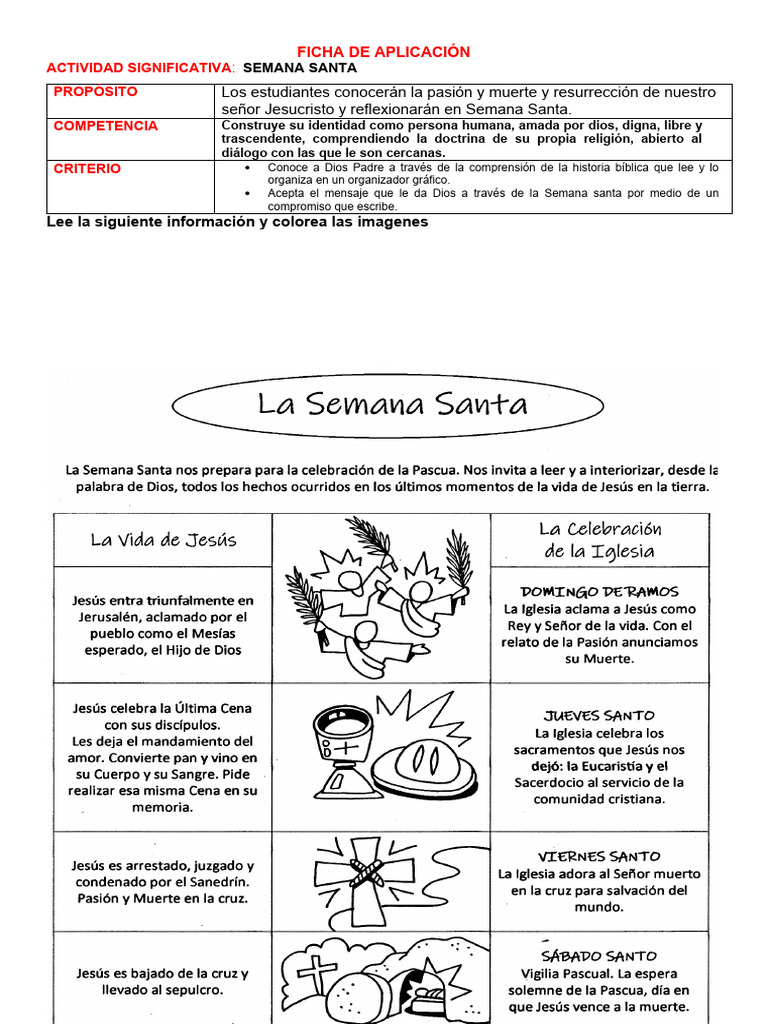 Ficha de Trabajo: Semana Santa para Niños | PDF