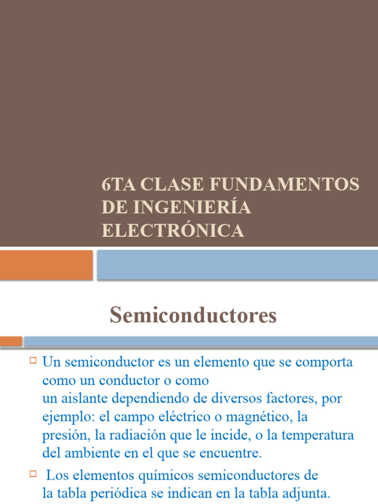 6-Sexta Clase Fundamentos de Ingeniería Electrónica | PDF | Semiconductores | Dopaje (semiconductor)