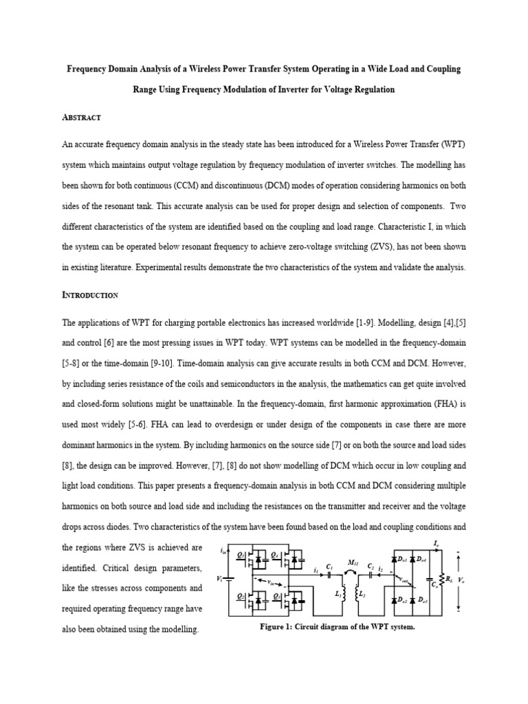 Frequency Domain Analysis of A Wireless Power Transfer System Operating ... Frequency Domain Analysis of A Wireless Power Transfer System Operating ...
