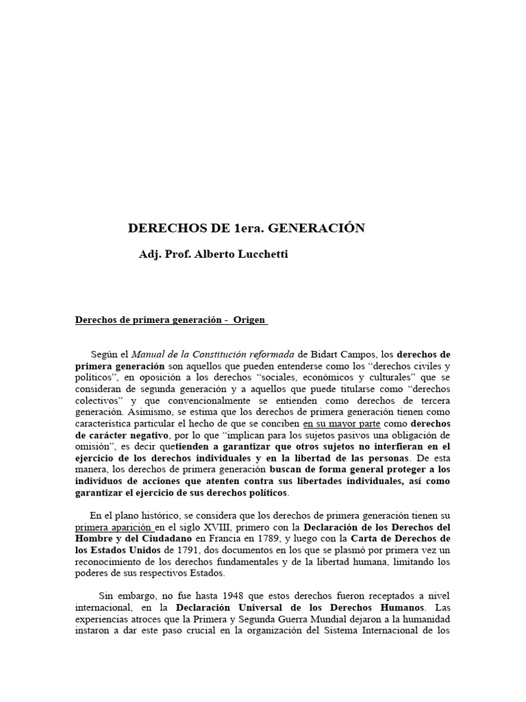 Derechos de Primera Generación: Definición y Contexto | PDF | Libertad ...