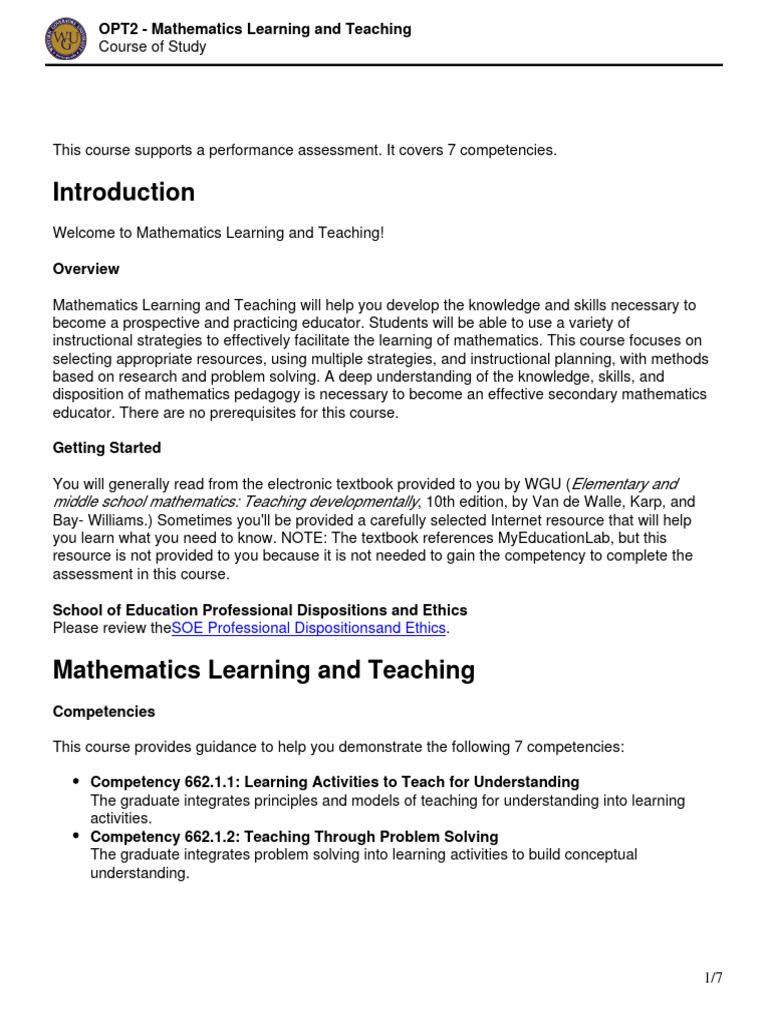 OPT2 - Mathematics Learning & Teaching | PDF