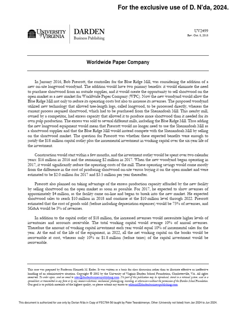 Worldwide Paper Company | PDF | Cost Of Capital | Bonds (Finance)