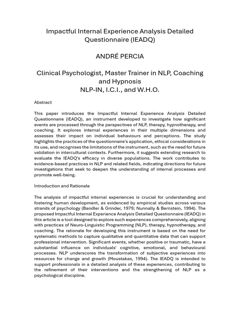 Impactful Internal Experience Analysis Detailed Questionnaire | PDF ...