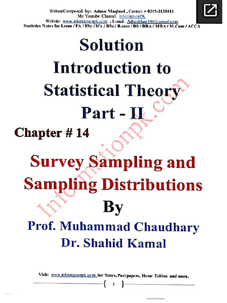 Survey Sampling and Sampling Distribution Solutions | PDF Survey Sampling and Sampling Distribution Solutions | PDF