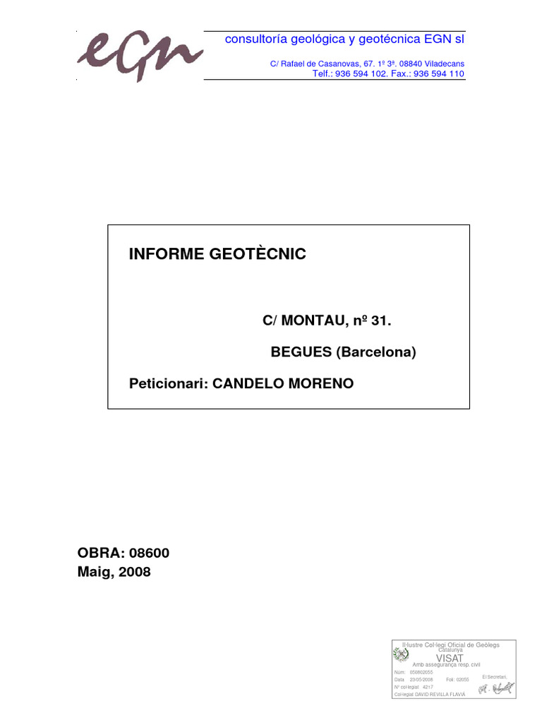 Egn 08600 Begues Montau Memoria Geotecnia | PDF