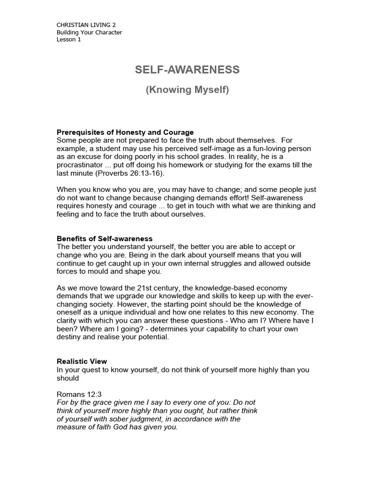 Lesson A SELF AWARENESS | PDF