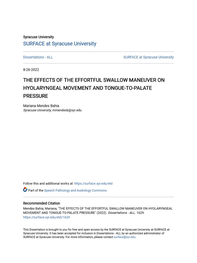 The Effects of The Effortful Swallow Maneuver On Hyolaryngeal Mov | PDF ...