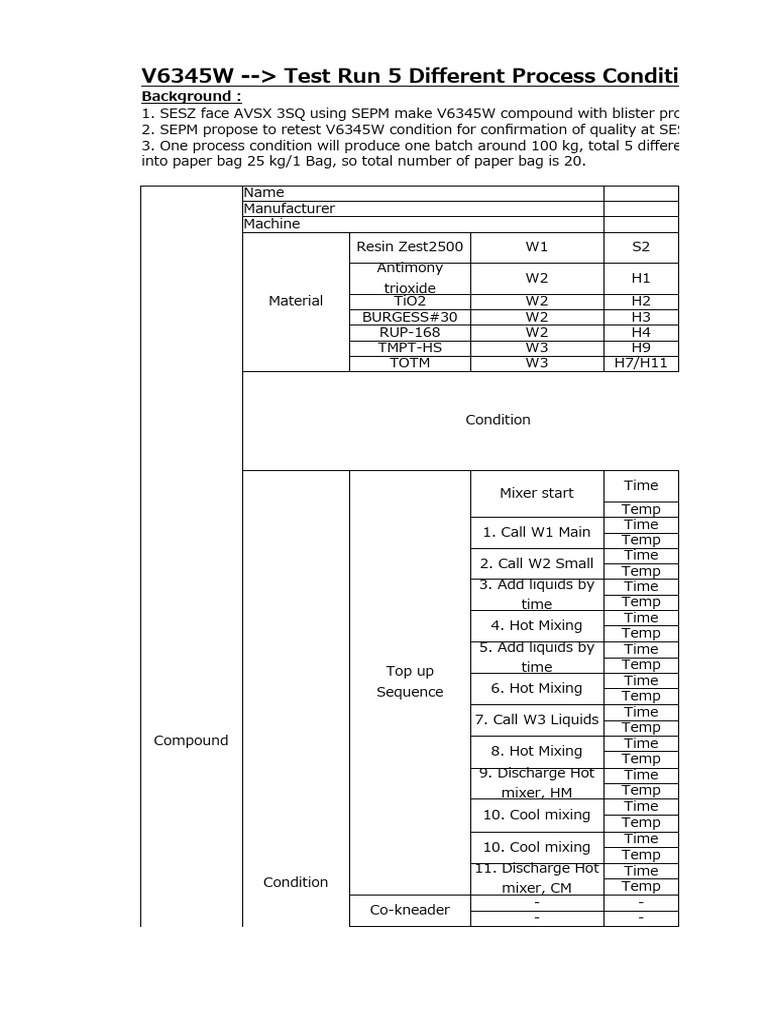 V6345W Compound Process Conditions Test | PDF | Materials | Industrial ...
