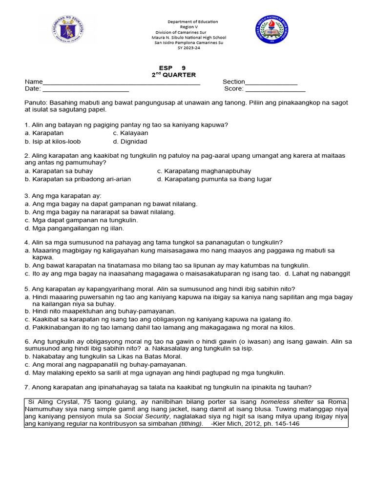 ESP 9 2ND QUARTER | PDF