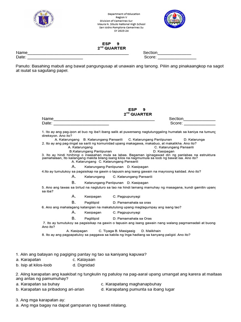 Esp 9 2ND Quarter | PDF