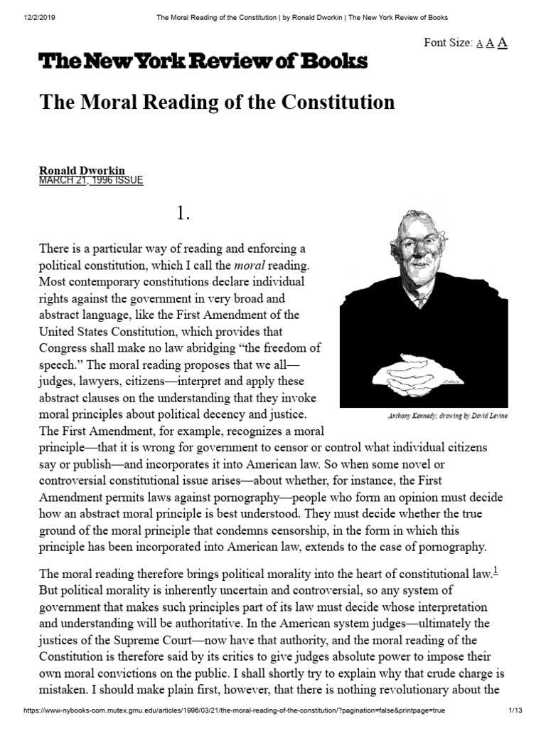 The Moral Reading of The Constitution Ronald Dworkin | PDF | Equal ...