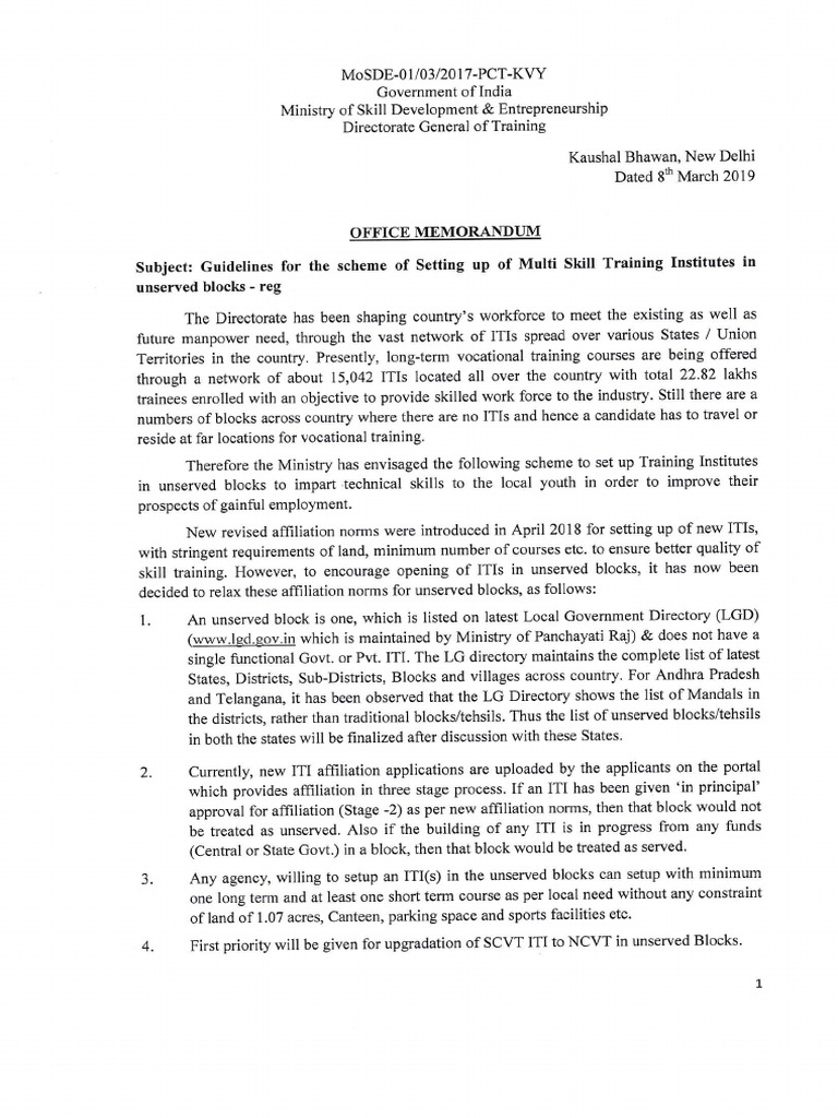 Guidelines For The Scheme of Setting Up of Multi Skill Training ...
