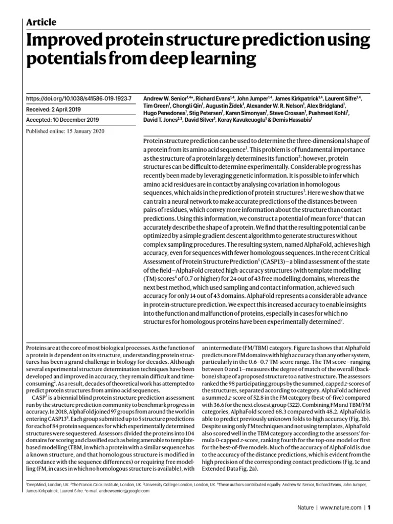 Improved Protein Structure Prediction Using Potentials From Deep Learning | PDF