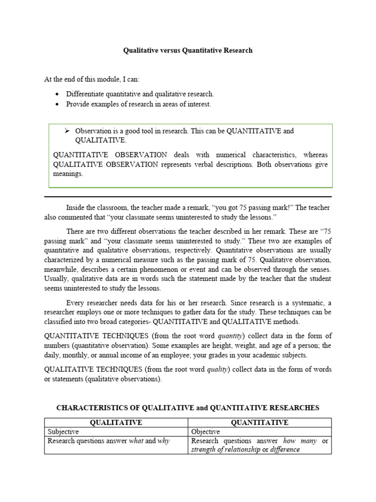 Qualitative Versus Quantitative Research W 3 4 | PDF | Quantitative ...