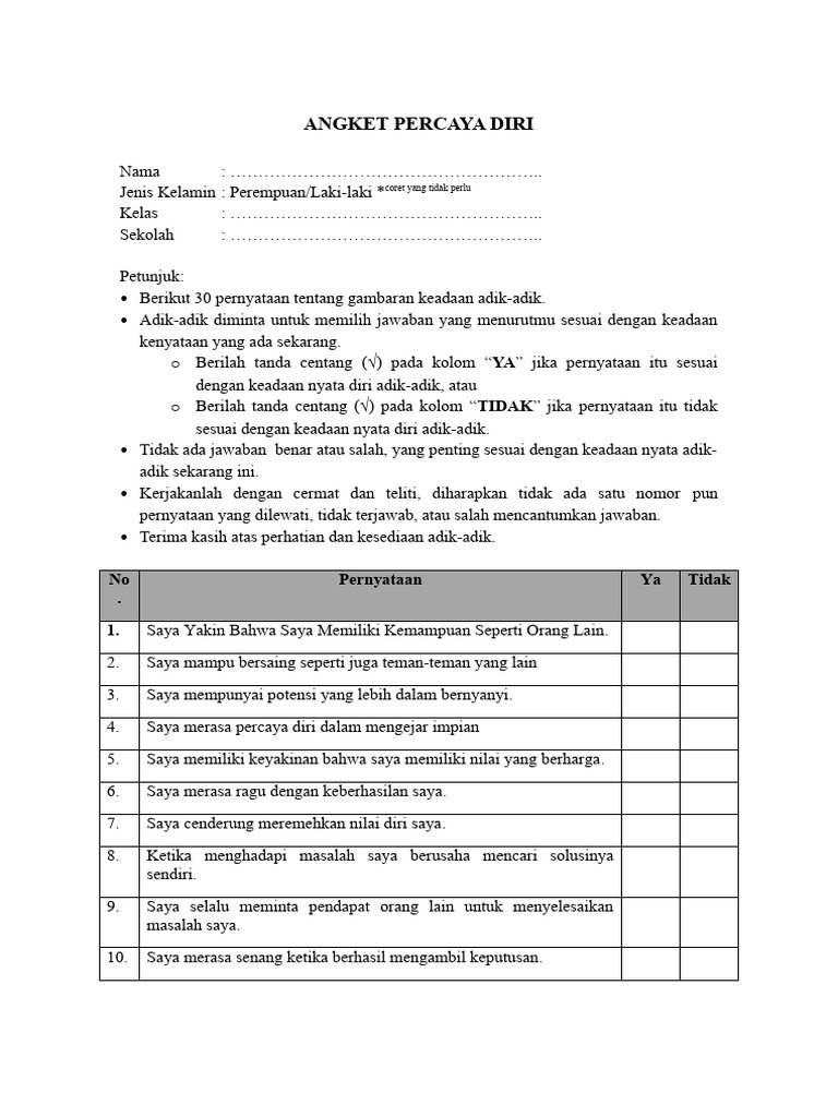 Contoh ANGKET | PDF