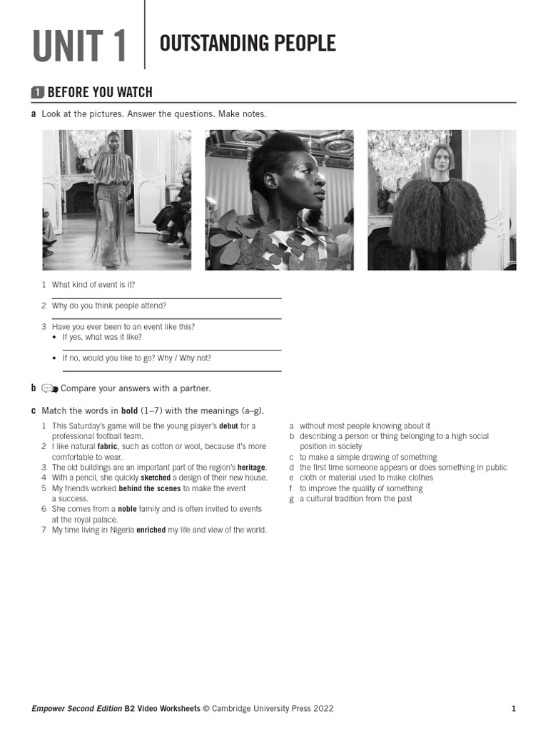 Empower Upper Intermediate Video Activity Sheet Unit 01 | PDF | Clothing | Fashion