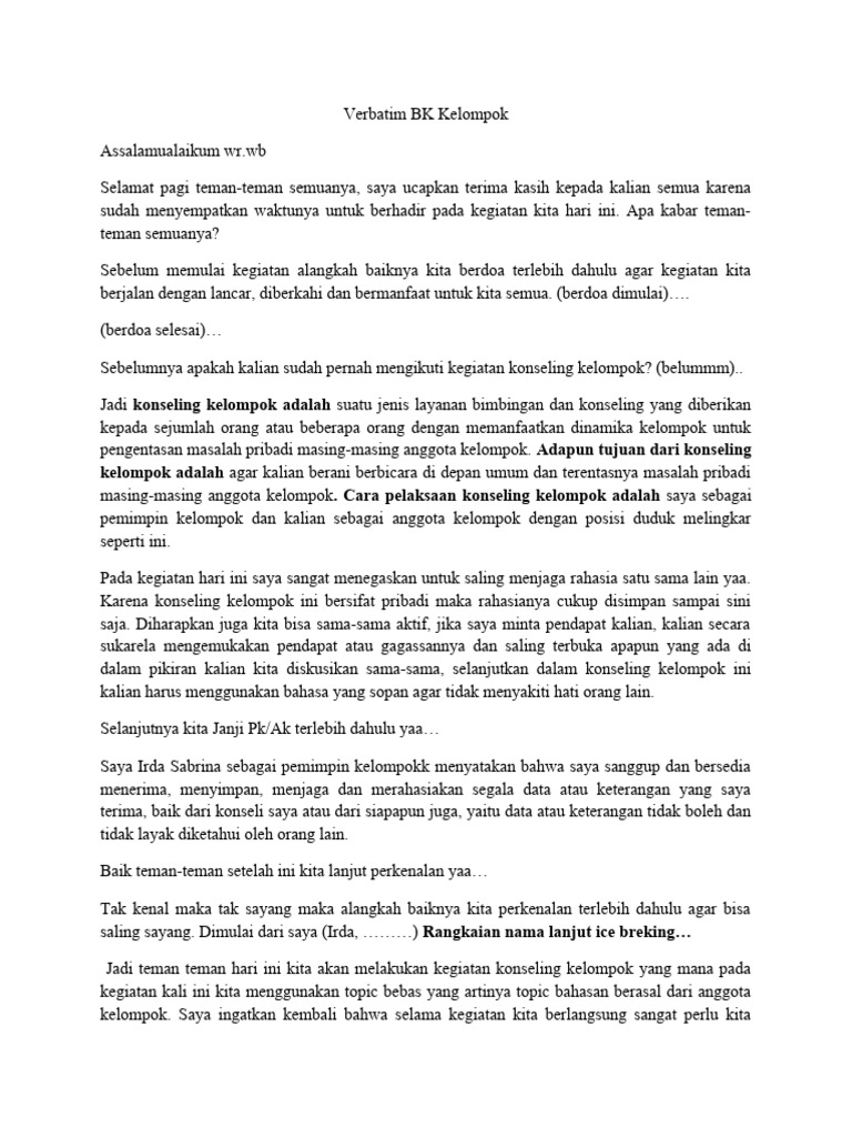 Verbatim BK Kelompok-1 | PDF | Pengembangan Diri | Gaya Hidup