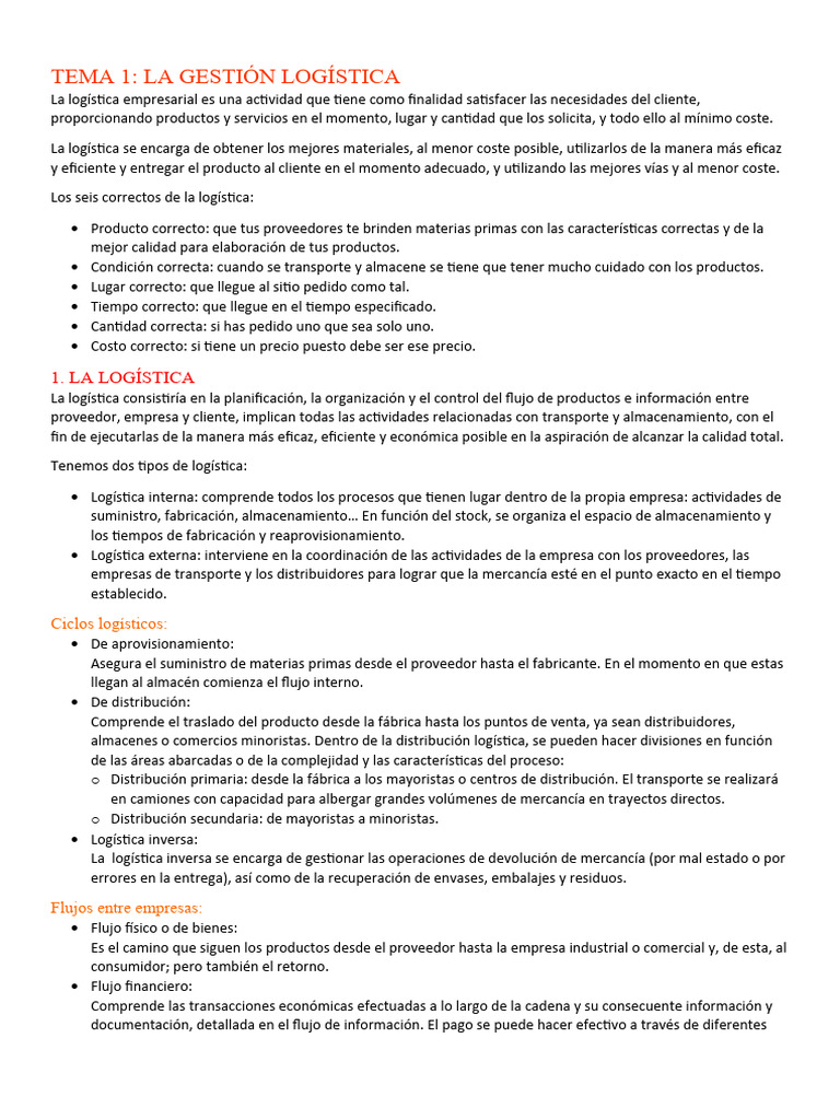 Tema 1 Logistica | PDF | Logística | Calidad (comercial)