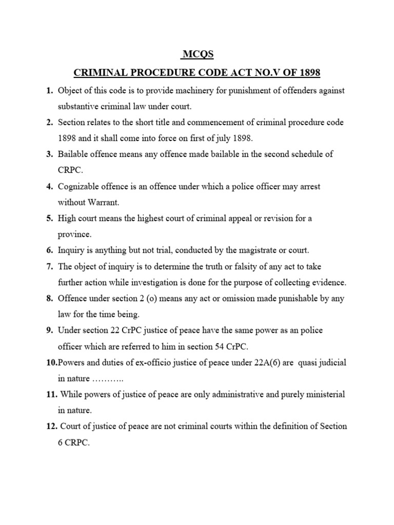 CRPC MCQS | PDF | Public Sphere | Legal Action