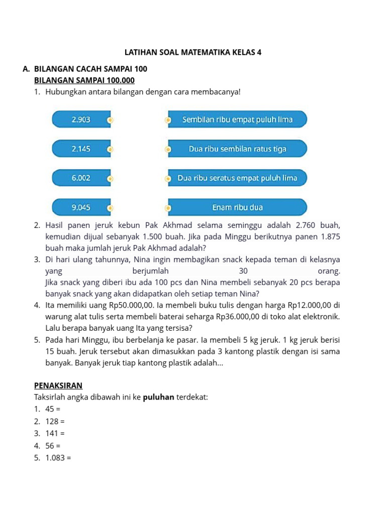 Rekap Latihan Soal Math Kelas 4 SD | PDF