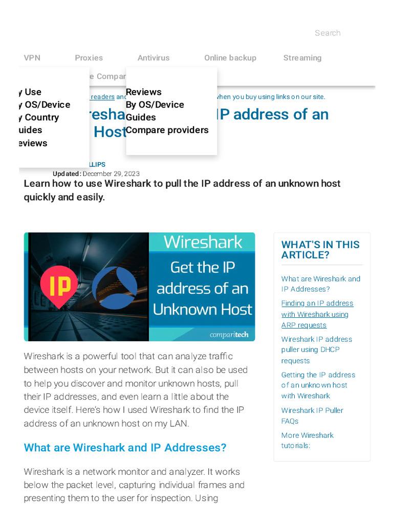 Using Wireshark To Get or Pull The IP Address of An Unknown Host | PDF | Ip Address | Computer ...