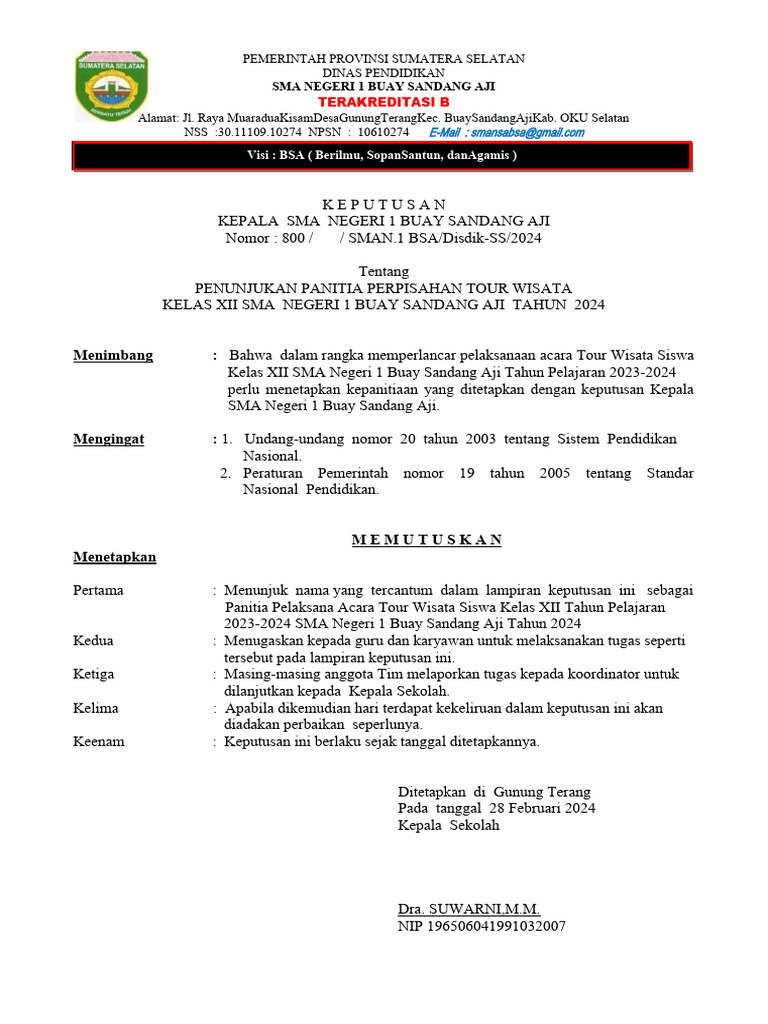 SK Panitia Tour Wisata | PDF