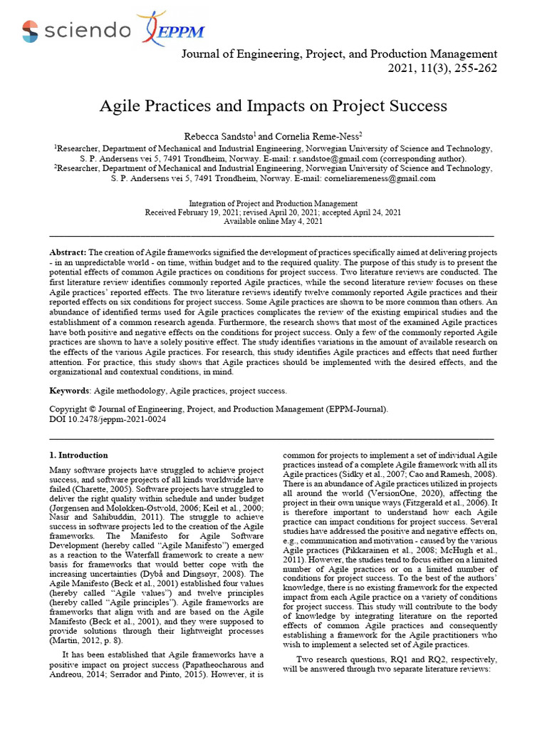 Agile Practices and Impacts On Project Success | PDF
