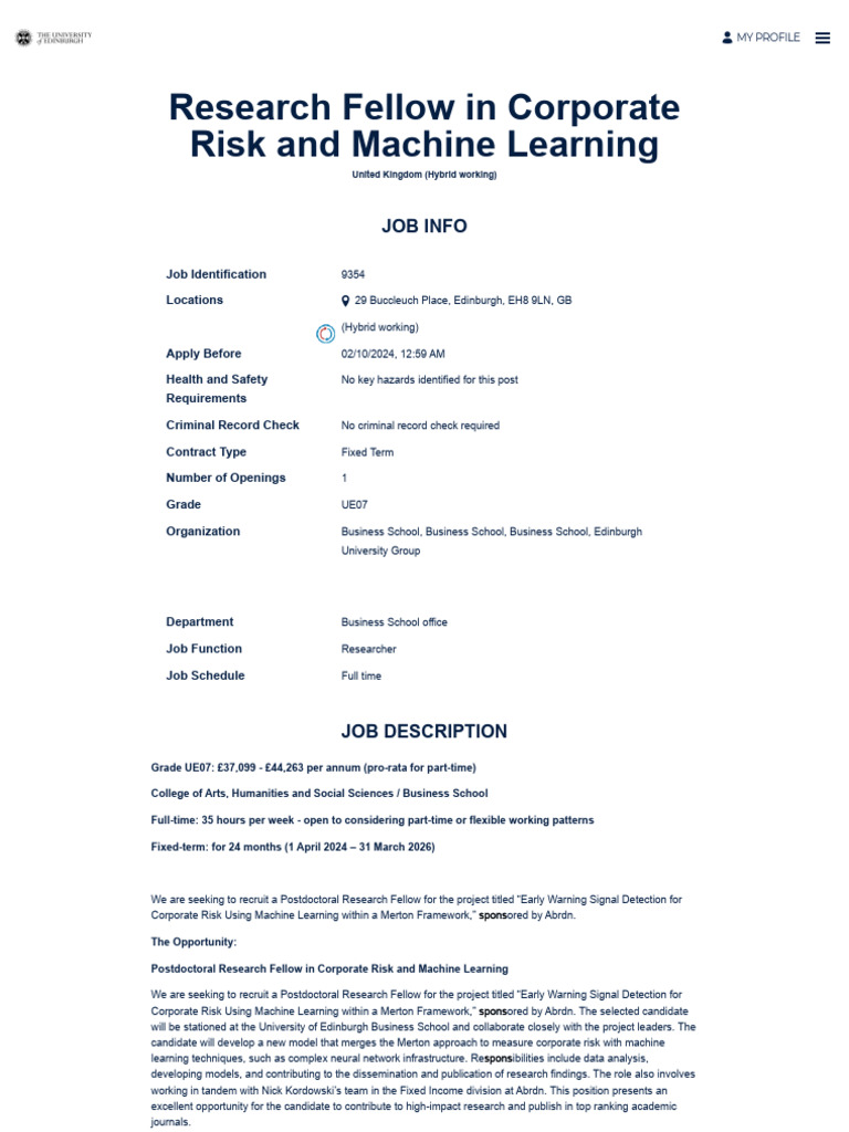 9354 Research Fellow in Corporate Risk and Machine Learning - University of Edinburgh Careers ...