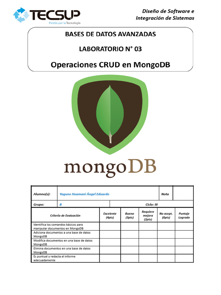 Lab03-Bdav - Operaciones Crud Bddd | PDF | Microprocesador | Mongo Db