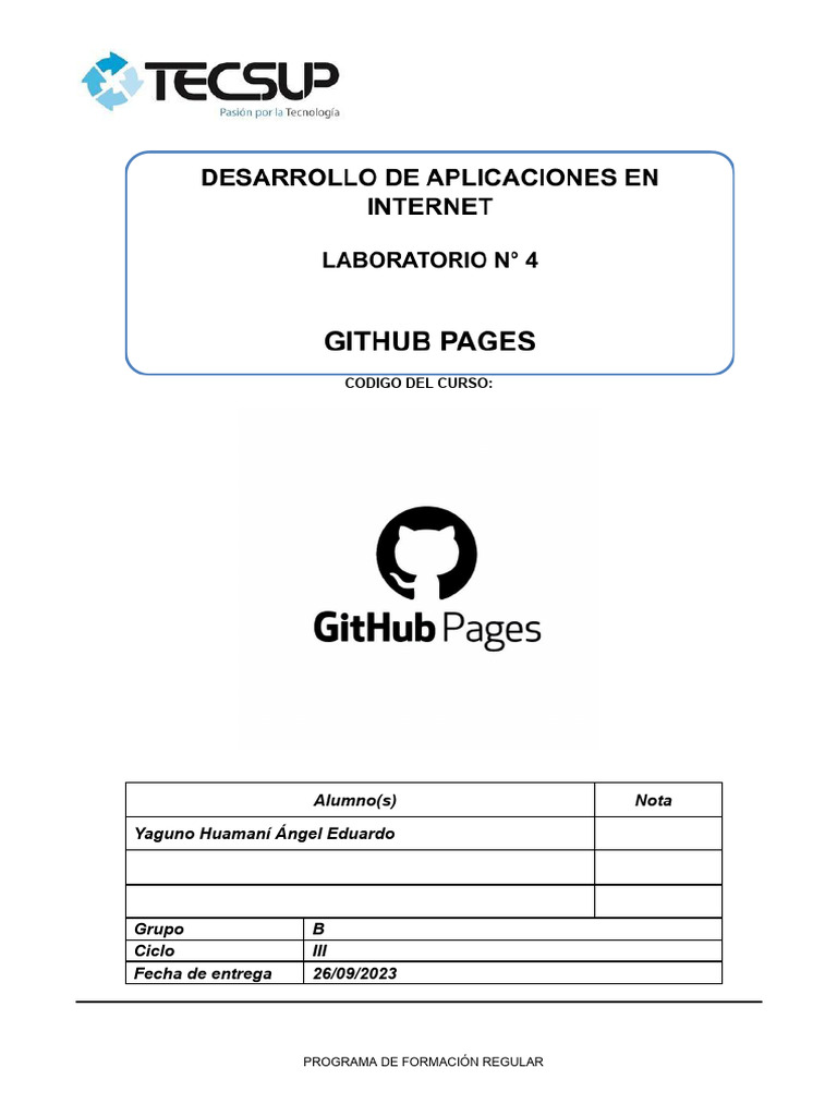 Creación de Portafolio en GitHub Pages | PDF | Laboratorios | Desarrollo de software