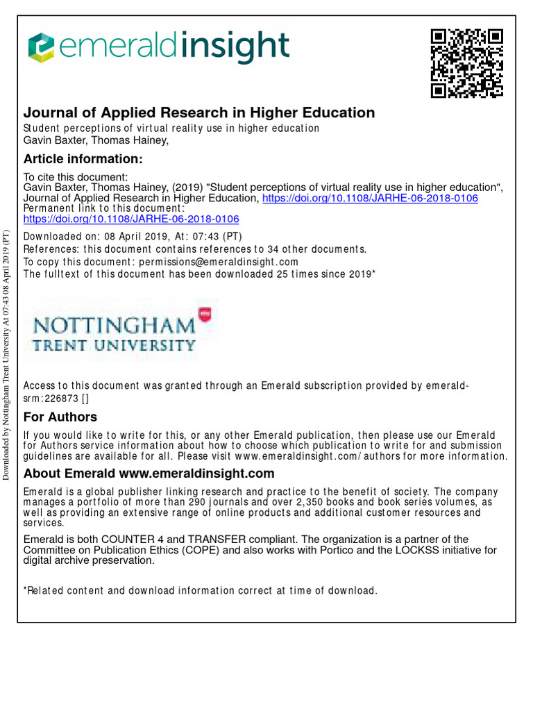 Baxter 2019 | PDF | Virtual Reality | Reality