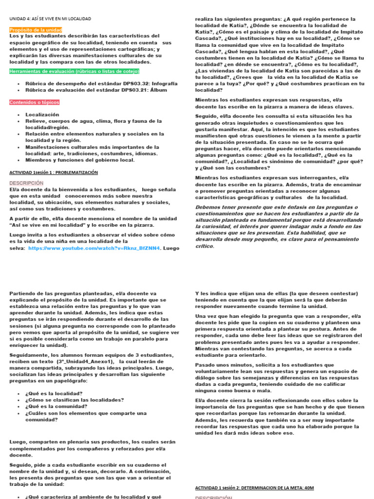 Sesiones de DPSC Unidad 4 2018 | PDF