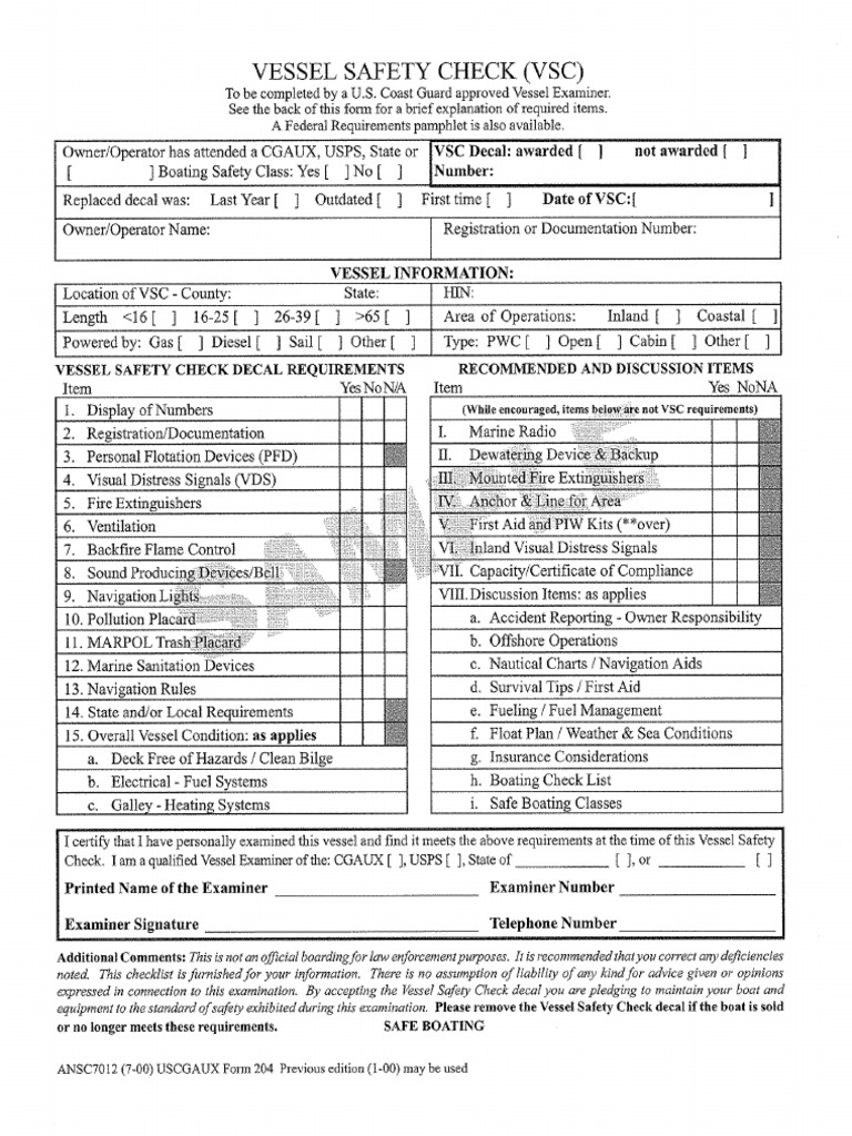Vessel Safety Check Form | PDF