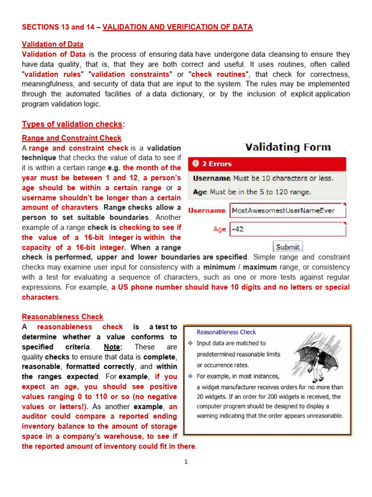 Section 13 and 14 - Validation and Verification of Data | Download Free PDF | Data Type ...