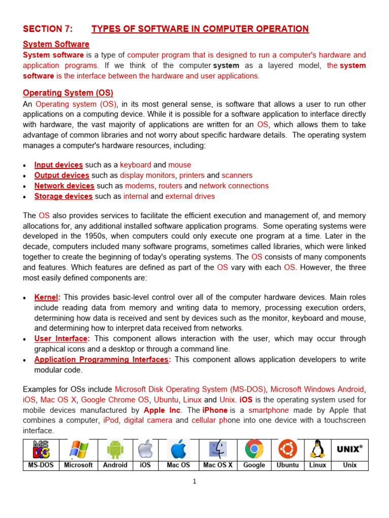 Section 7 - Types of Software in Computer Operation | PDF