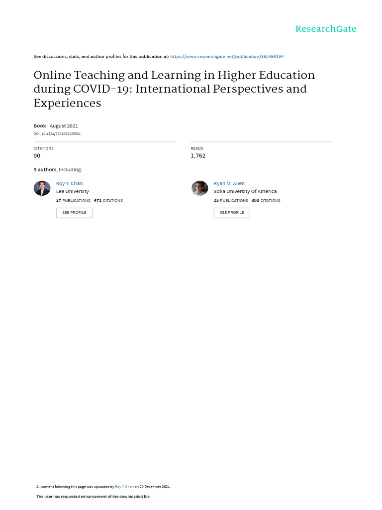 Online Teaching and Learning in Higher Education During COVID-19 ...