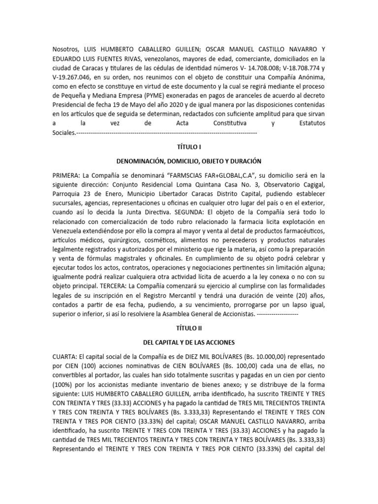 ACTA CONSTITUTIVA PyME | PDF | Bancos | Dividendo