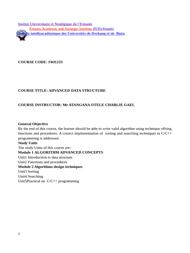 Advanced Data Structure | PDF | Data Type | Algorithms Advanced Data Structure | PDF | Data Type | Algorithms