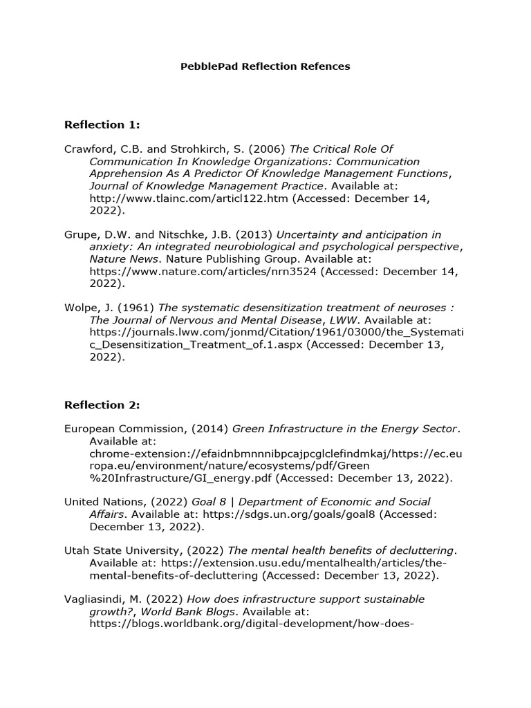 Pebblepad Reflection Refences Pdf Psychology Behavioural Sciences
