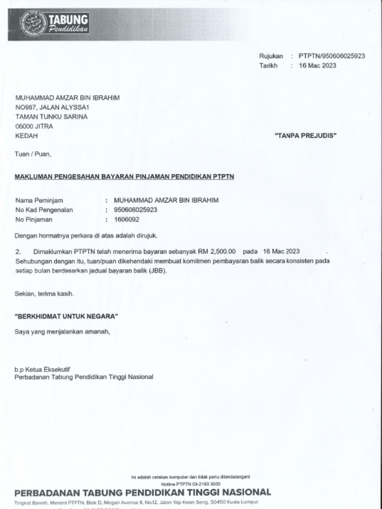 PTPTN LETTER | PDF