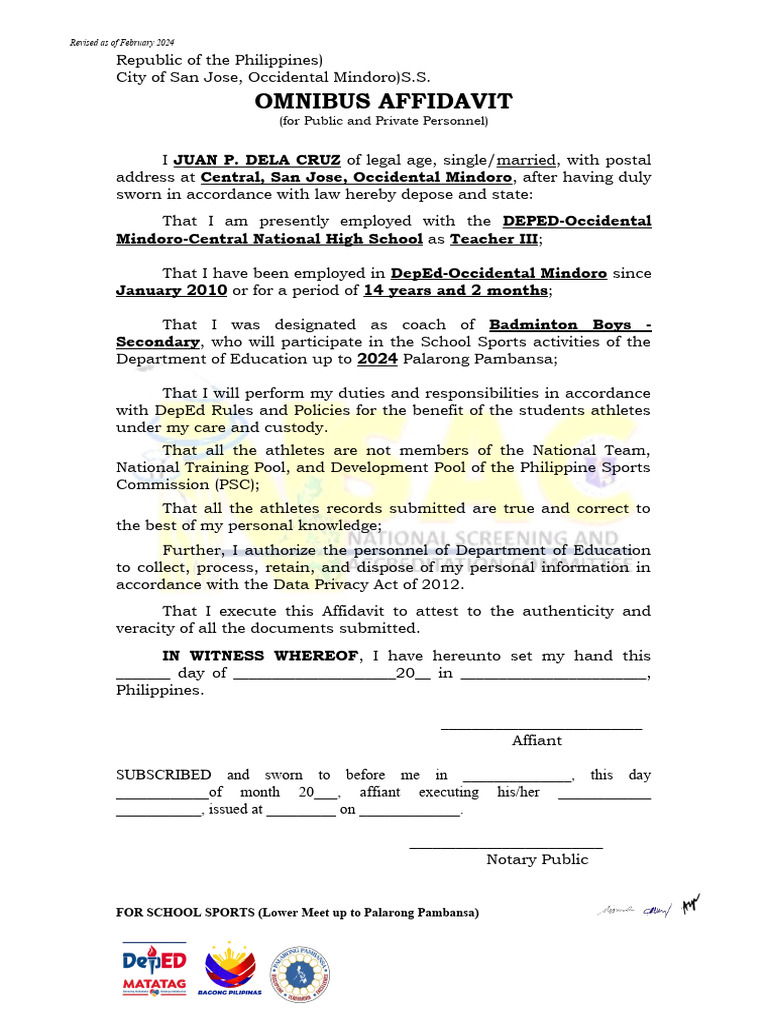 Omnibus Affidavit_v2024 | PDF | Affidavit | Government